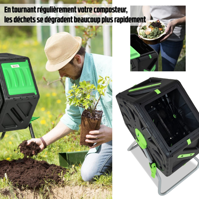 Composteur domestique de jardin, Bac à compost Rotatif 360 de 70L ...